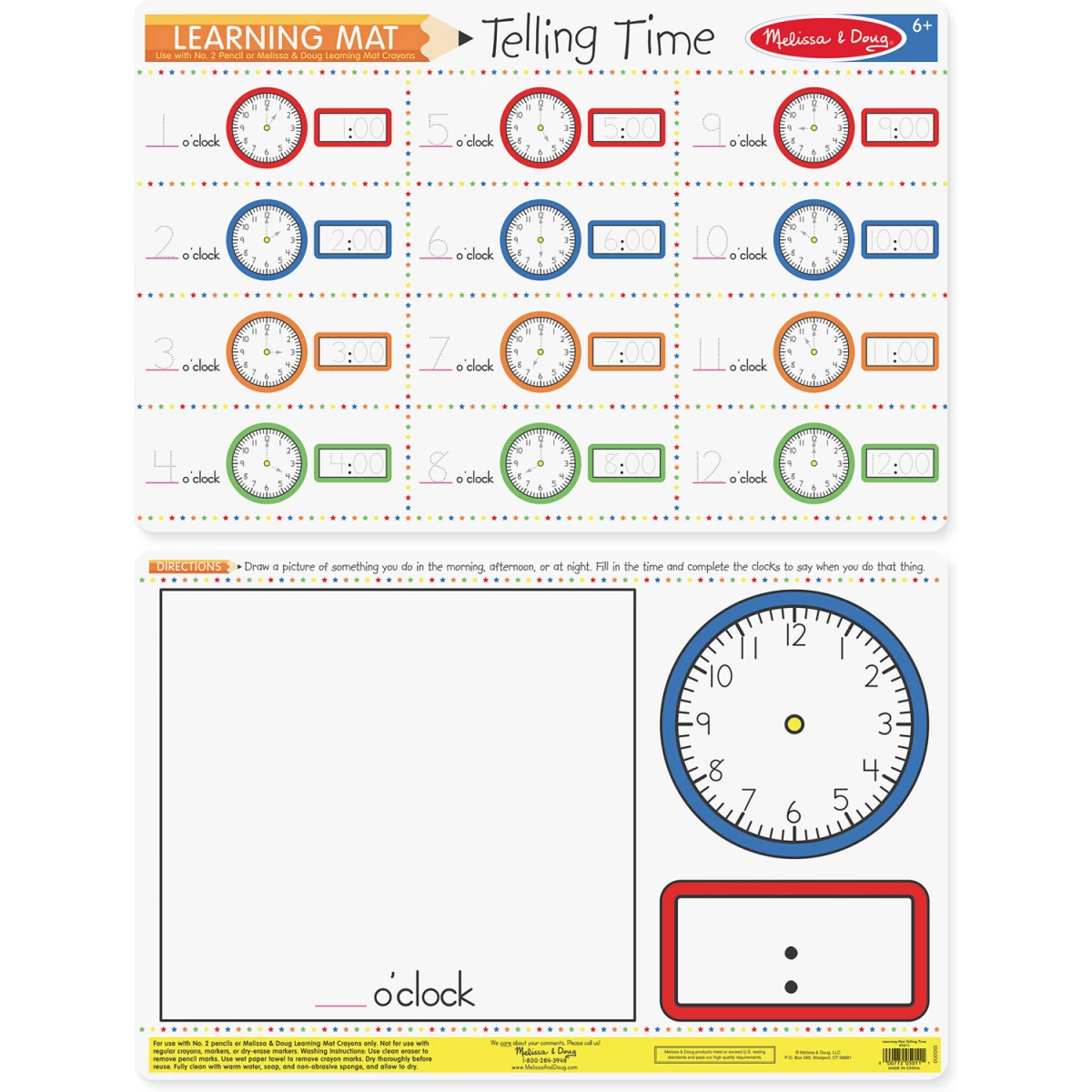 Melissa & Doug Telling Time Write A Mat Bundle of 6: Educational ...